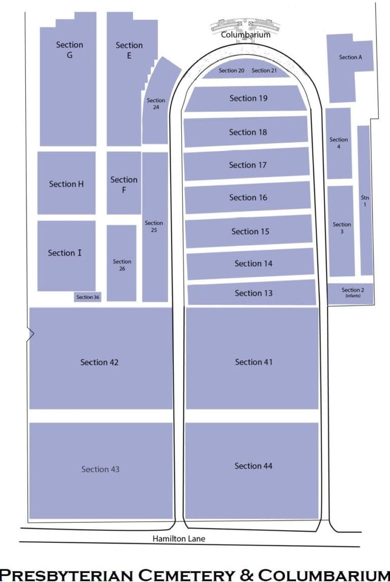 Section Map of The Presbyterian Cemetery - Gravestone Stories