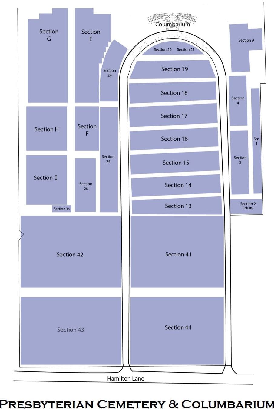 Section Map of The Presbyterian Cemetery - Gravestone Stories